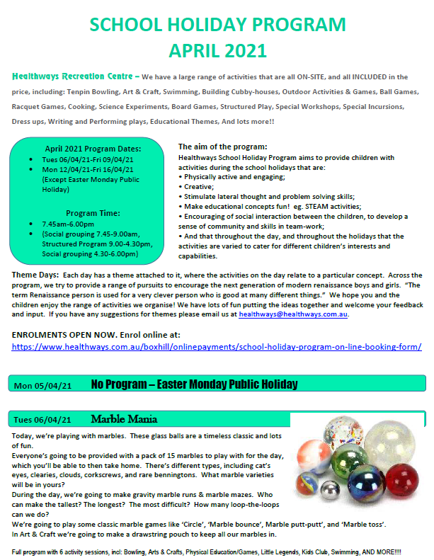 School Holiday Program | Healthways Recreation Centre