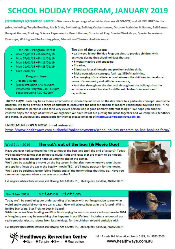 School Holiday Program | Healthways Recreation Centre